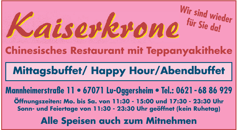 Kaiserkrone Oggersheim Buffet Preis