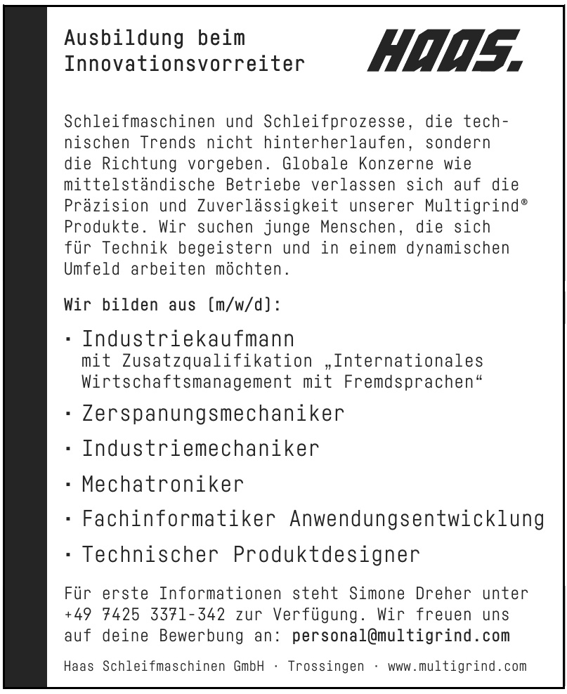 Haas Maschinenbau in Trossingen: Ausbildungsberufe 2022 - Schwäbischer ...