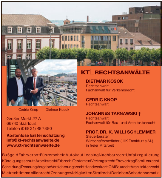 KT Rechtsanwälte Saarlouis/50-jähriges & Erstberatung - Saarbrücker Zeitung